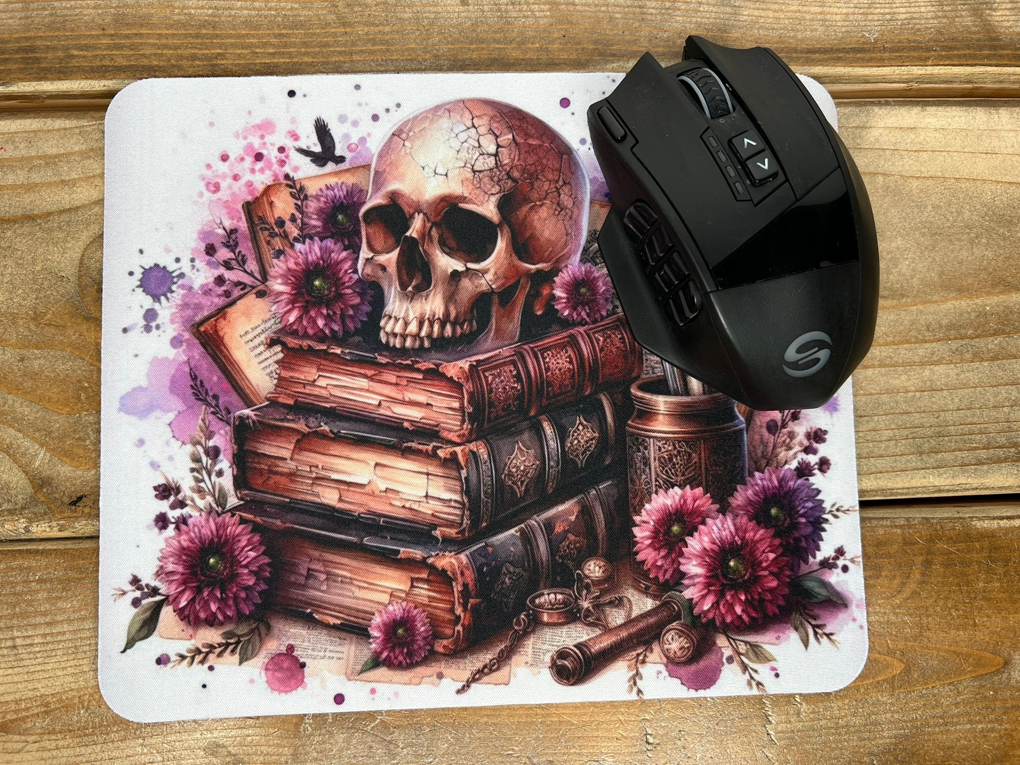 The Bookkeeper's Skull- Mouse Pad- Book Mouse Pad- Rae's Homegrown Designs